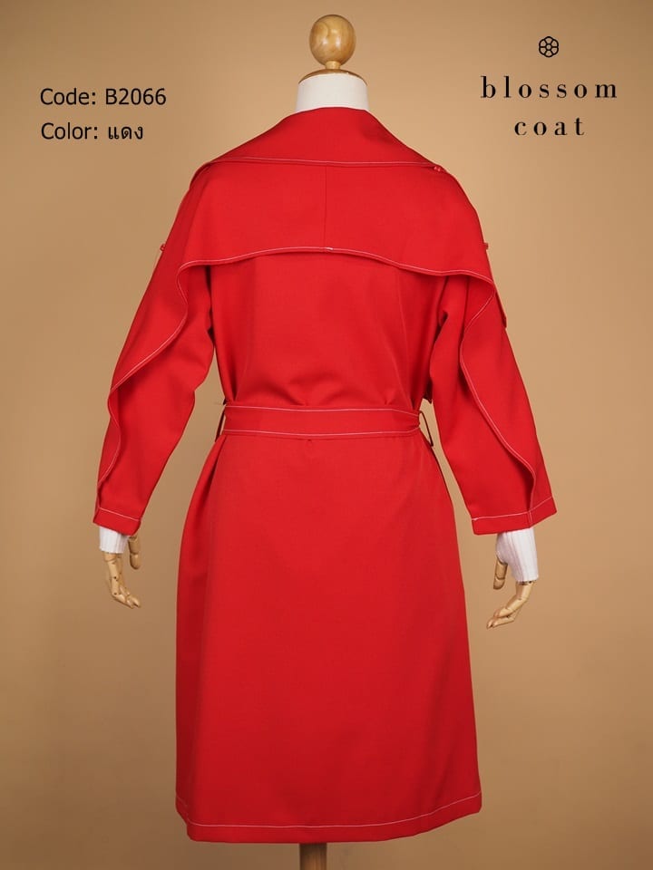 B2066 Trench Coat ขลิบขาว สีแดง - Blossom Coat