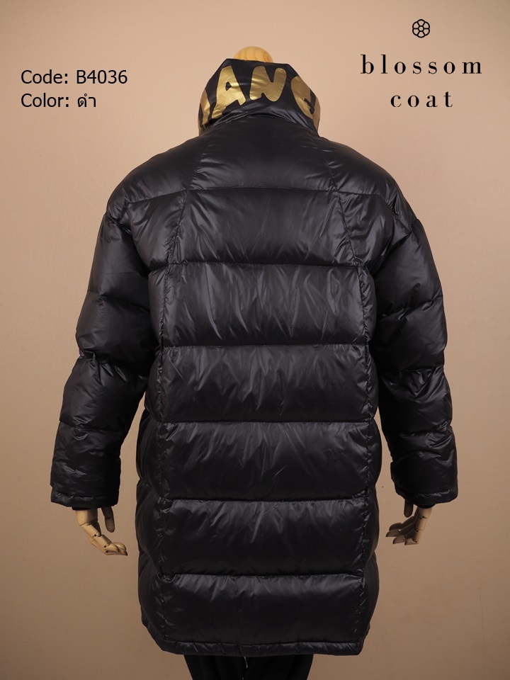 B4036 โค้ทนวมปล้องดำยาว คอ dance สีดำ - Blossom Coat